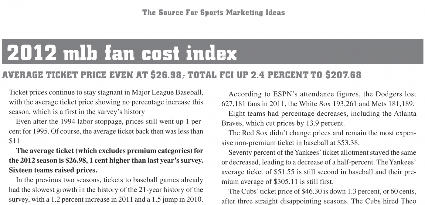 2012 MLB Fan Cost Index® - Team Marketing Report
